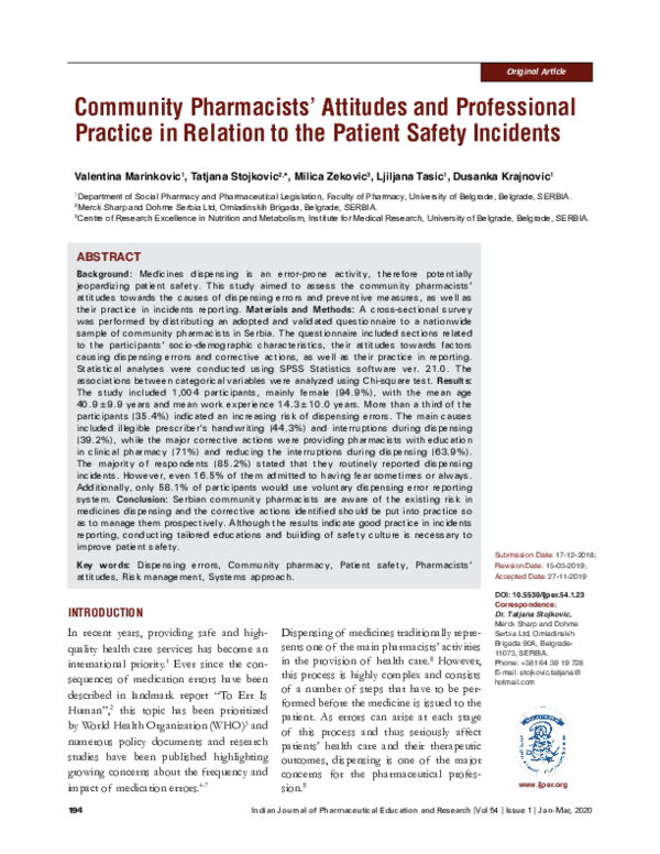 (PDF) Community Pharmacists’ Attitudes and Professional Practice in ...
