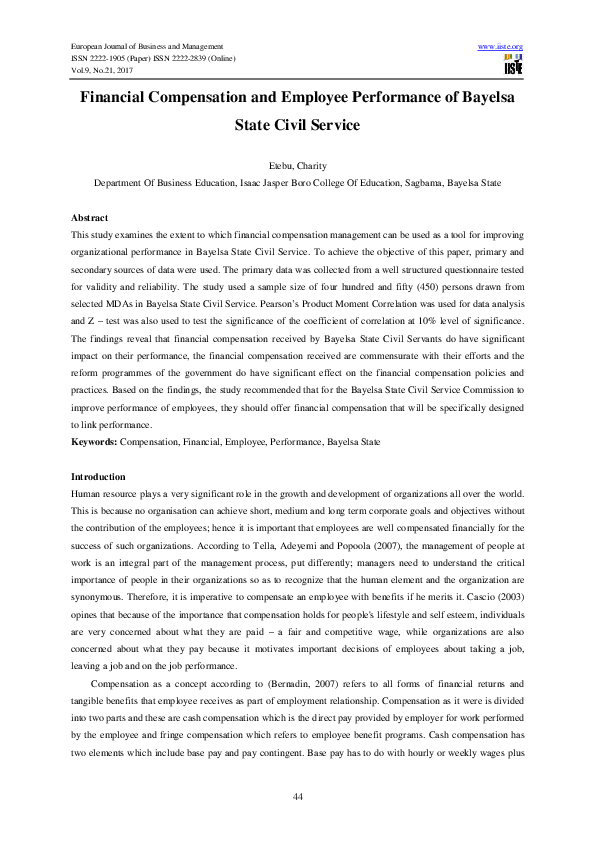 (PDF) Financial Compensation and Employee Performance of Bayelsa State ...