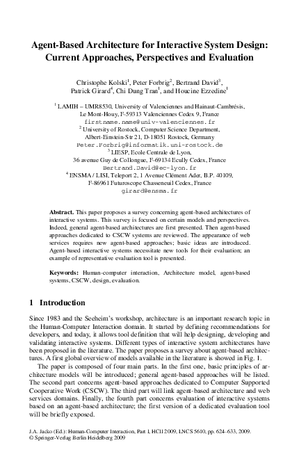 (PDF) Agent-Based Architecture for Interactive System Design: Current ...