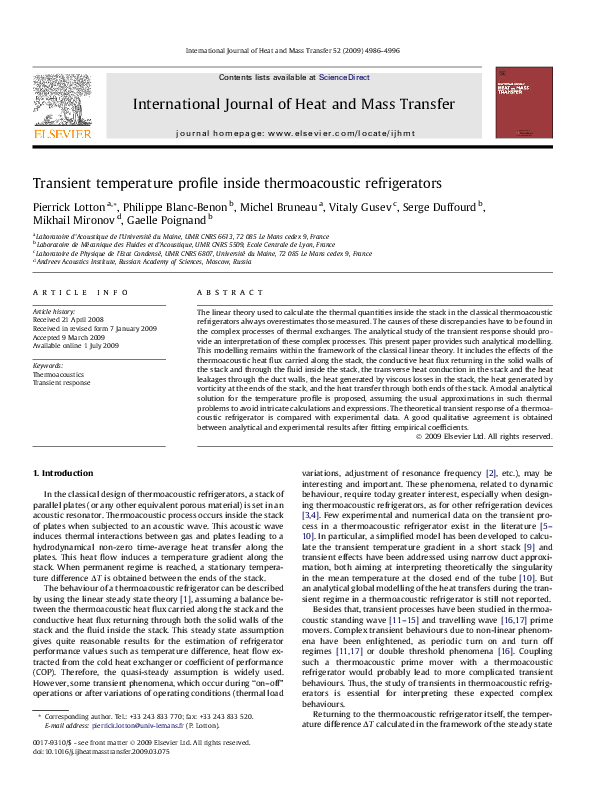 (PDF) Transient temperature profile inside thermoacoustic refrigerators