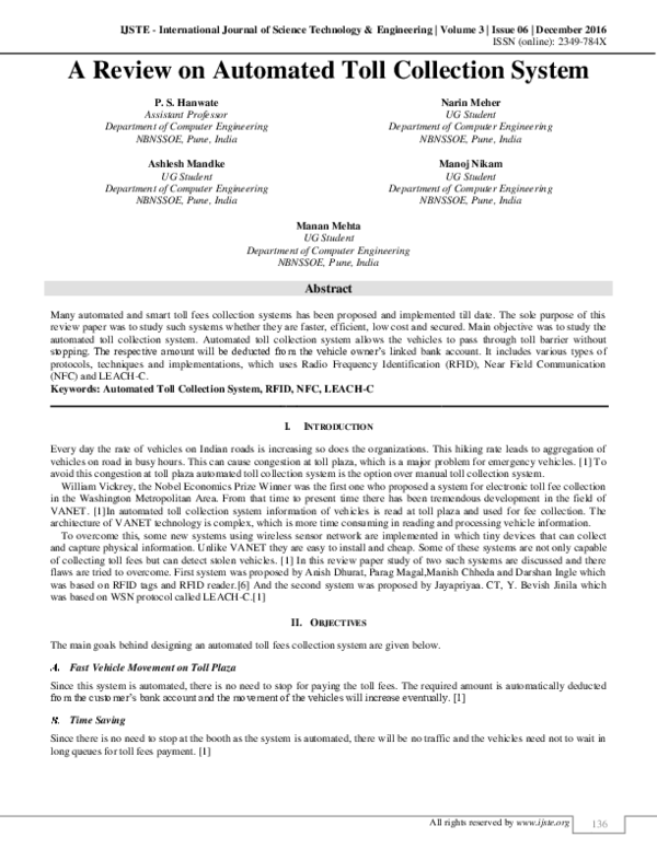 (PDF) A Review on Automated Toll Collection System | Nikam Manoj Nikam ...