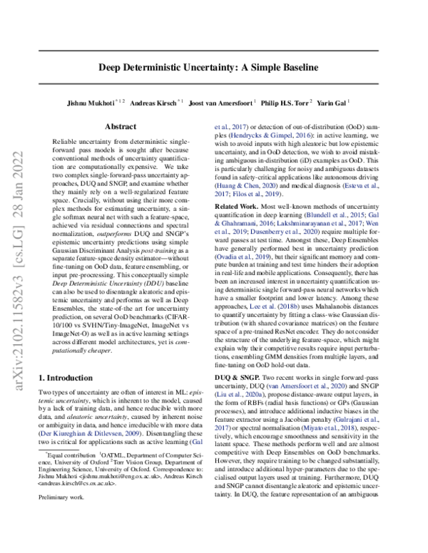(PDF) Deep Deterministic Uncertainty: A Simple Baseline