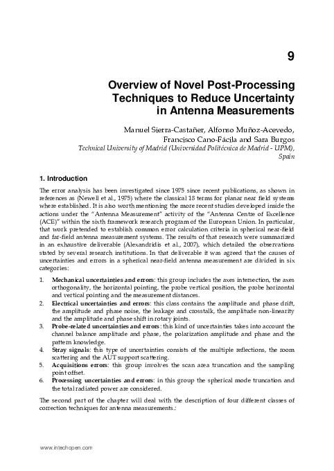 (PDF) Overview of Novel Post-Processing Techniques to Reduce Uncertainty in Antenna Measurements