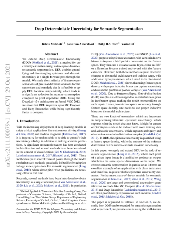 (PDF) Deep Deterministic Uncertainty for Semantic Segmentation