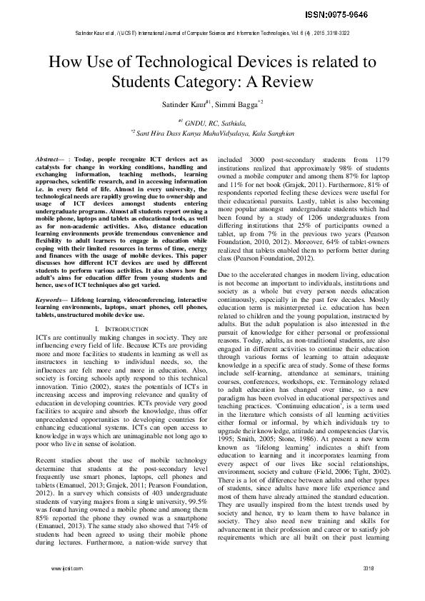 (PDF) How Use of Technological Devices is related to Students Category ...