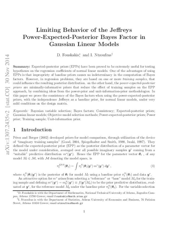 Pdf Limiting Behavior Of The Jeffreys Power Expected Posterior Bayes