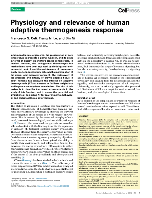 (PDF) Physiology and relevance of human adaptive thermogenesis response