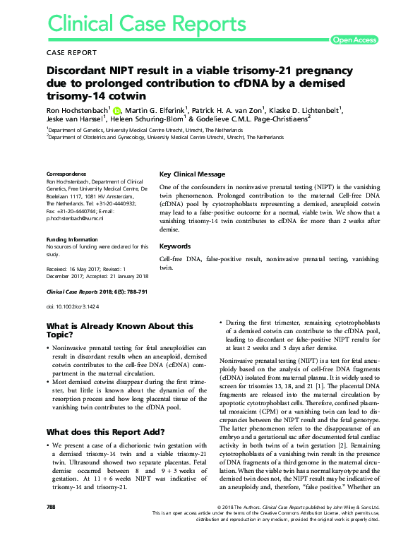 (PDF) Discordant NIPT result in a viable trisomy-21 pregnancy due to prolonged contribution to ...