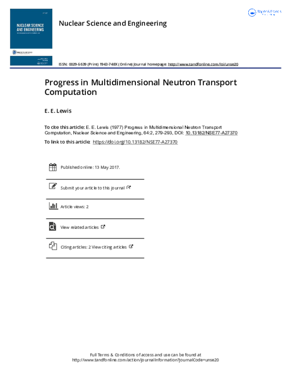 (PDF) Progress in Multidimensional Neutron Transport Computation