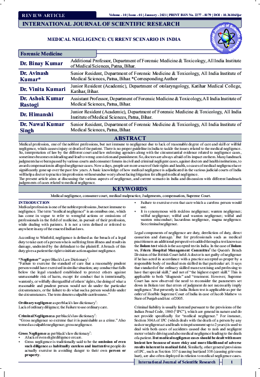 (PDF) Medical Negligence: Current Scenario in India