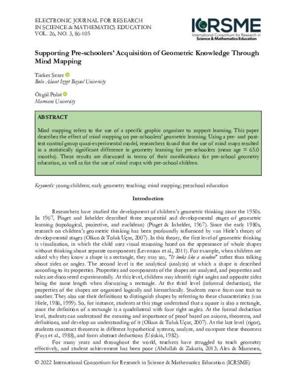(PDF) Supporting Pre-schoolers' Acquisition of Geometric Knowledge Through Mind Mapping