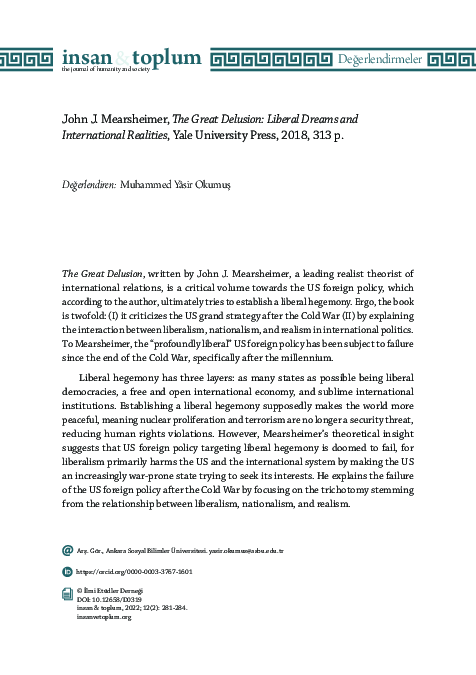 (PDF) The Great Delusion: Liberal Dreams and International Realities