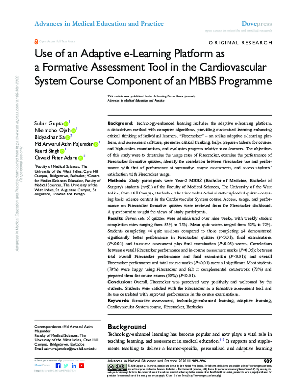 (PDF) Use of an Adaptive e-Learning Platform as a Formative Assessment Tool in the ...