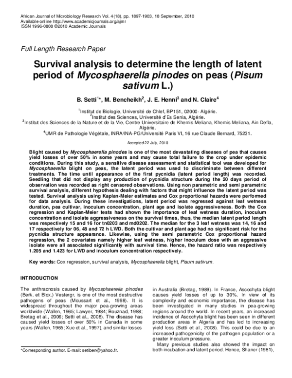 (PDF) Survival analysis to determine the length of latent period of ...