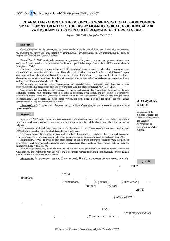 (PDF) Characterization of Streptomyces Scabies Isolated from Common ...