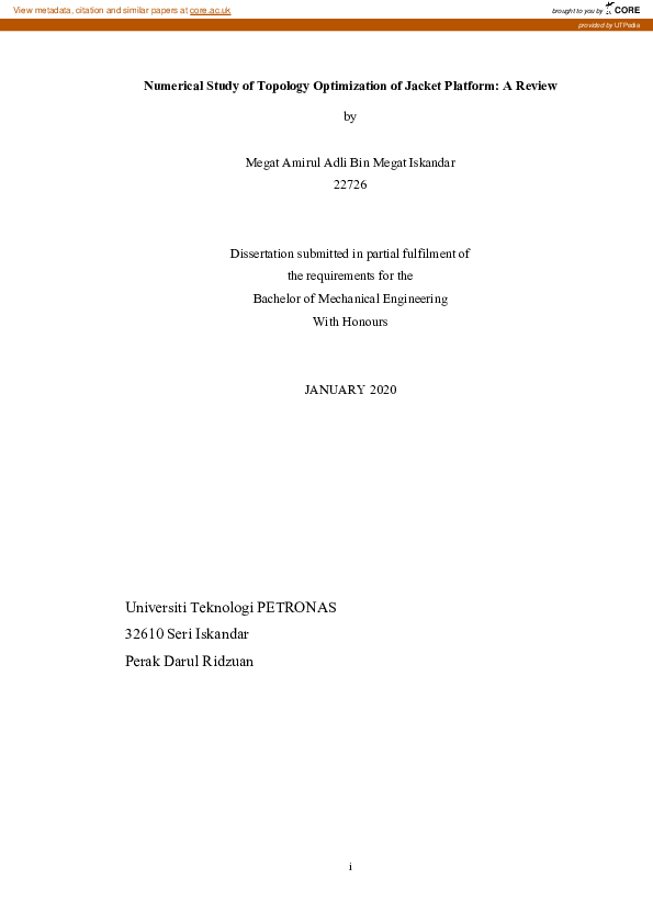 (PDF) Numerical Study of Topology Optimization of Jacket Platform: A Review