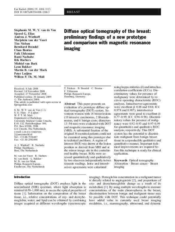 (PDF) Diffuse optical tomography of the breast: preliminary findings of a new prototype and ...
