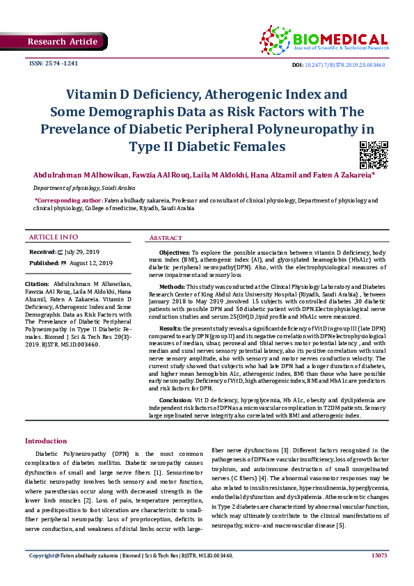 (PDF) Vitamin D Deficiency, Atherogenic Index and Some Demographis Data ...