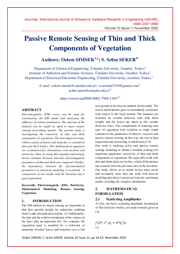(PDF) Passive Remote Sensing of Thin and Thick Components of Vegetation