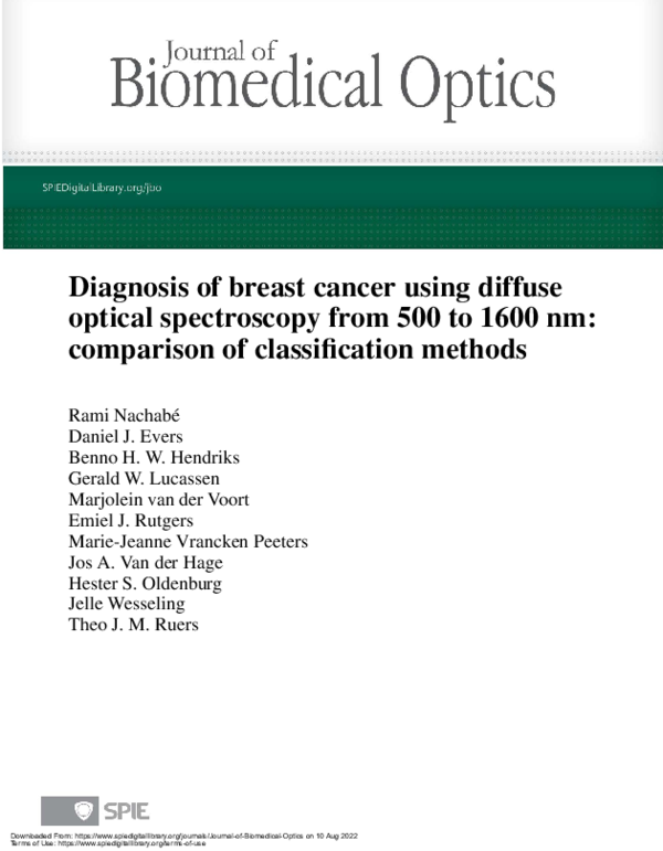 (PDF) Diagnosis of breast cancer using diffuse optical spectroscopy from 500 to 1600 nm ...