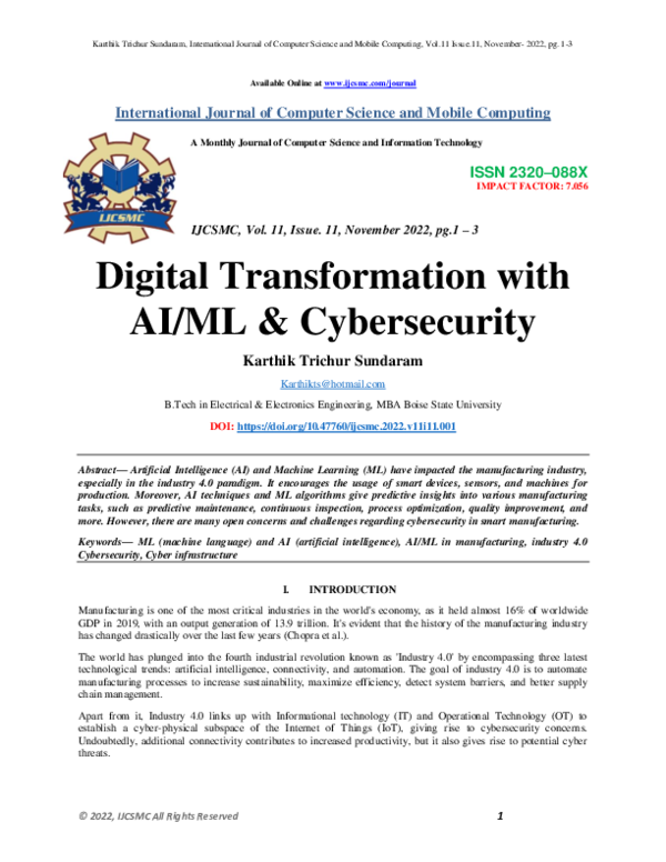 (PDF) Digital Transformation with AI/ML & Cybersecurity