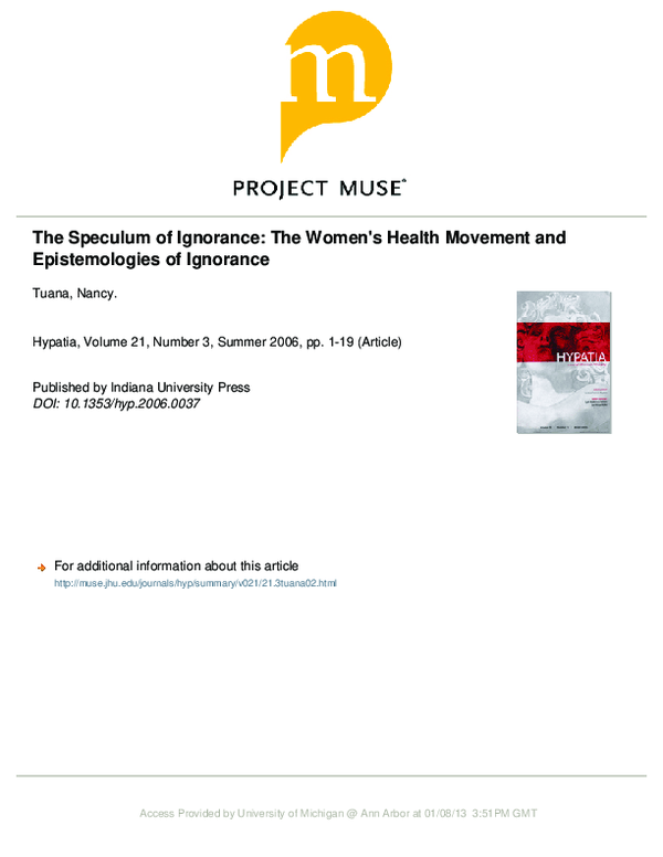 (PDF) The Speculum of Ignorance: The Women's Health Movement and ...