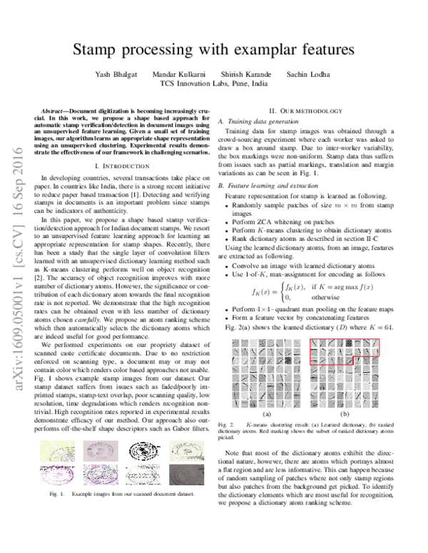 (PDF) Stamp processing with examplar features