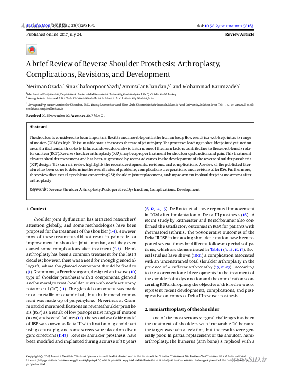 (PDF) A brief Review of Reverse Shoulder Prosthesis: Arthroplasty ...