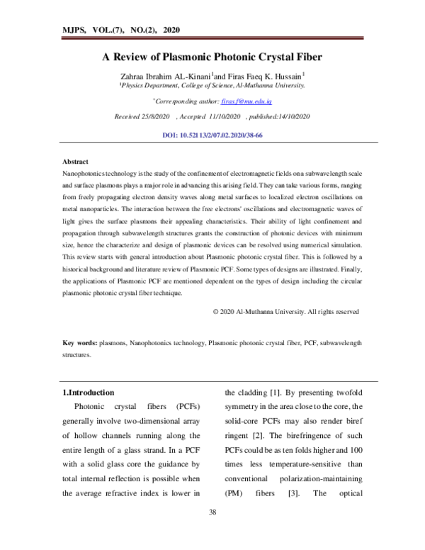 (PDF) A Review of Plasmonic Photonic Crystal Fiber