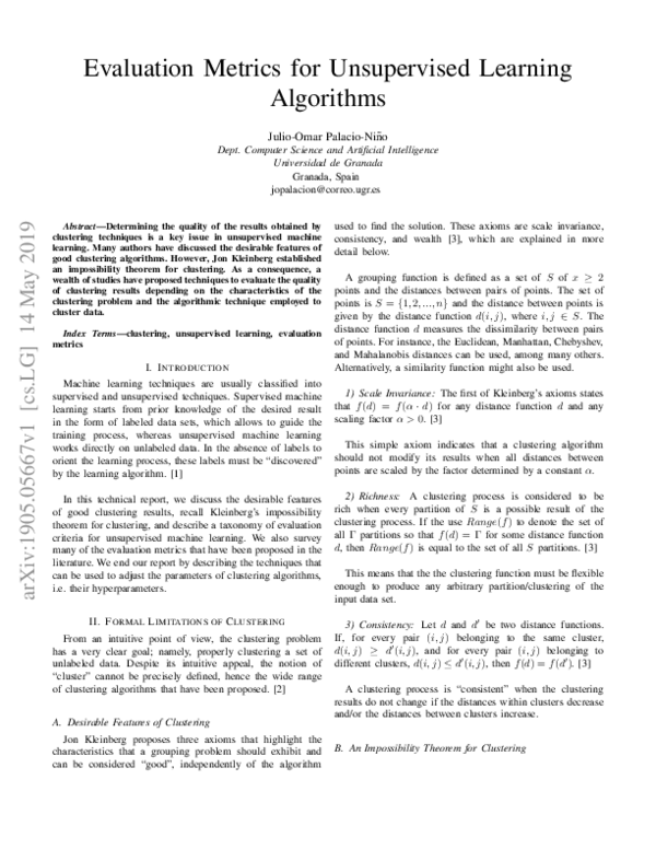 (PDF) Evaluation Metrics for Unsupervised Learning Algorithms