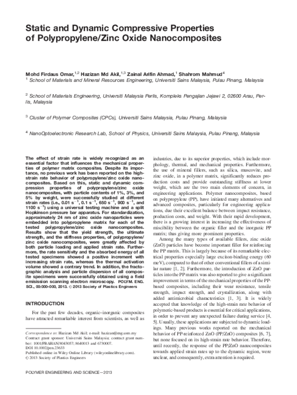 (PDF) Mechanical Properties of Polypropylene/Zinc Oxide Nanocomposites