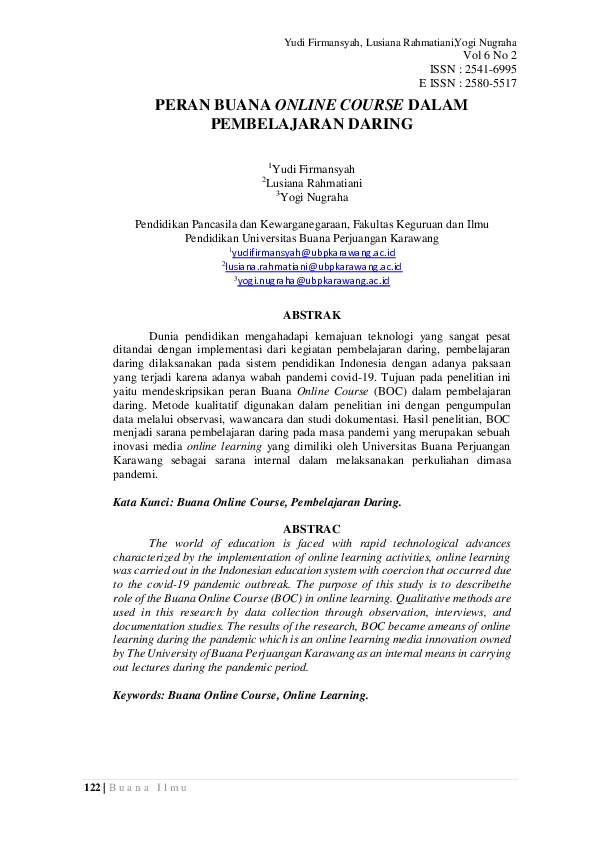 (PDF) Peran Buana Online Course Dalam Pembelajaran Daring