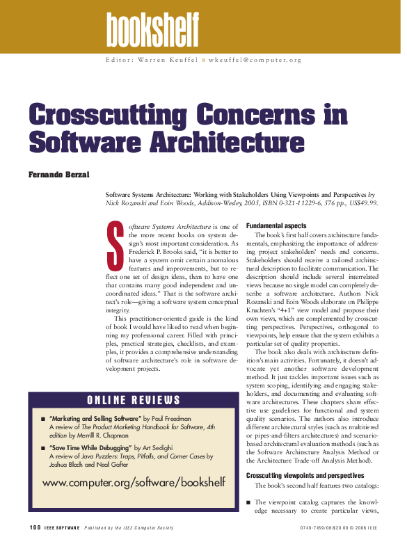 (PDF) Bookshelf - Crosscutting Concerns in Software Architecture