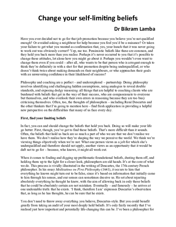(DOC) Change your self limiting beliefs