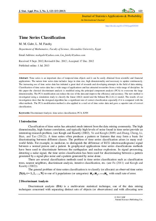 Pdf Time Series Classification