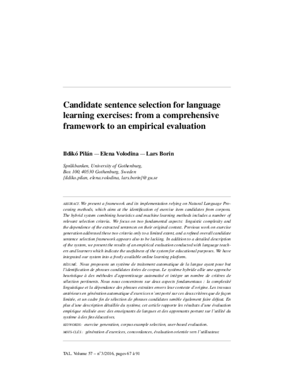 (PDF) Candidate sentence selection for language learning exercises ...