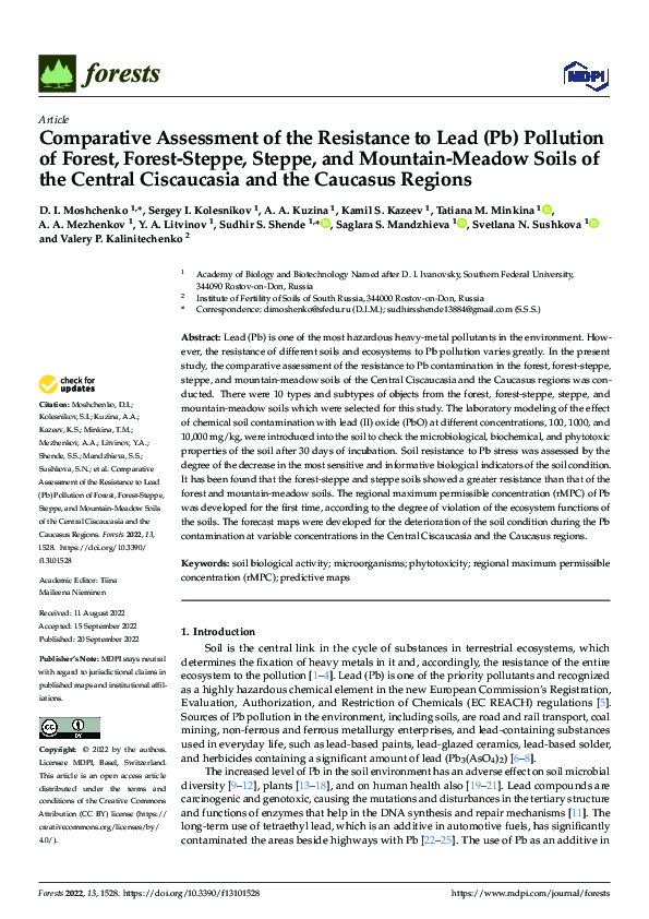 (PDF) Comparative Assessment of the Resistance to Lead (Pb) Pollution ...