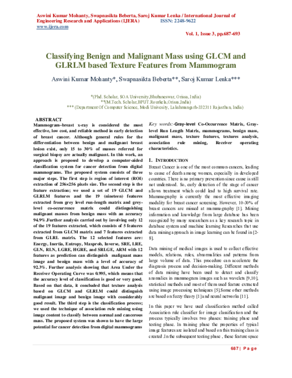 Pdf Classifying Benign And Malignant Mass Using Glcm And Glrlm Based Texture Features From