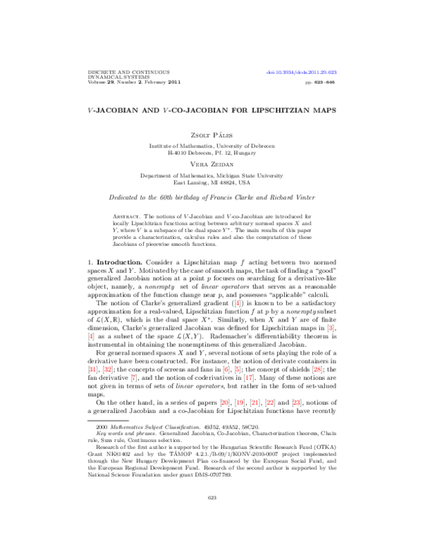 (PDF) $V$-Jacobian and $V$-co-Jacobian for Lipschitzian maps