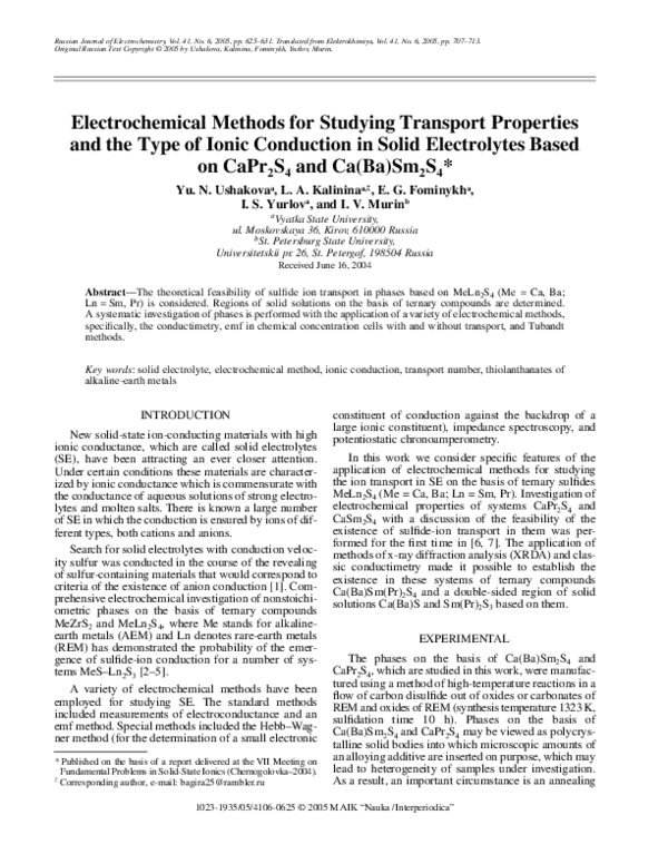 (PDF) Electrochemical Methods for Studying Transport Properties and the Type of Ionic Conduction ...