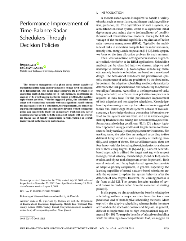 (PDF) Performance Improvement of Time-Balance Radar Schedulers Through Decision Policies