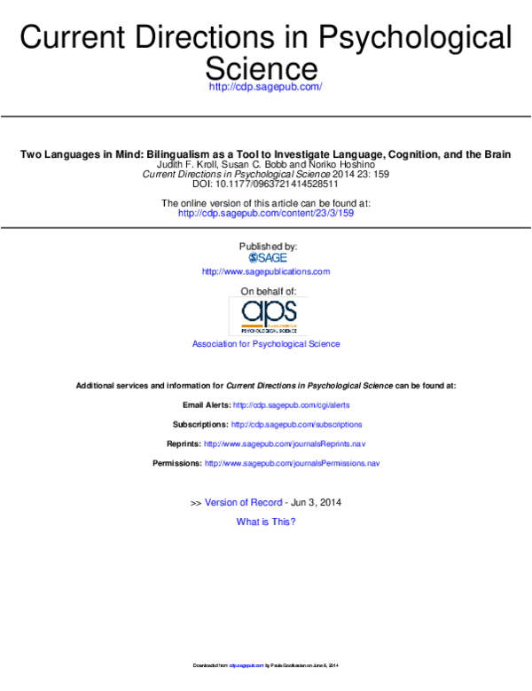 (PDF) Two languages in mind: Bilingualism as a tool to investigate ...
