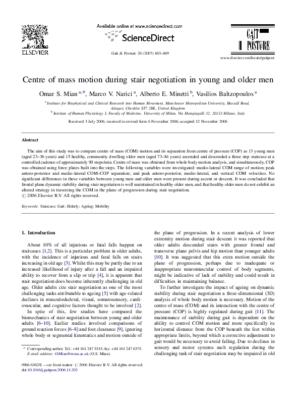 (PDF) Centre of mass motion during stair negotiation in young and older men