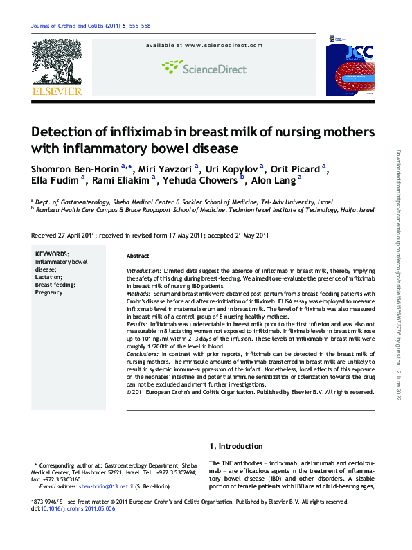 (PDF) Detection of infliximab in breast milk of nursing mothers with inflammatory bowel disease