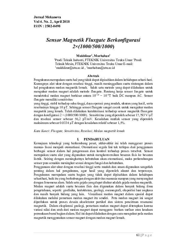 (PDF) Sensor Magnetik Fluxgate Berkonfigurasi 2×(1000/500/1000)