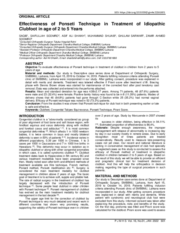 (PDF) Effectiveness of Ponseti Technique in Treatment of Idiopathic ...