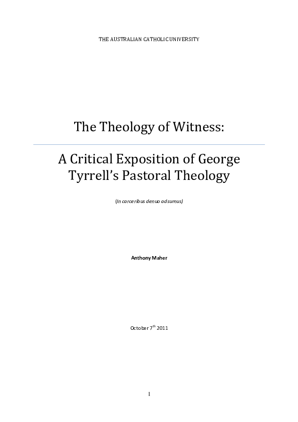 (PDF) The theology of witness: A critical exposition of George Tyrrell ...