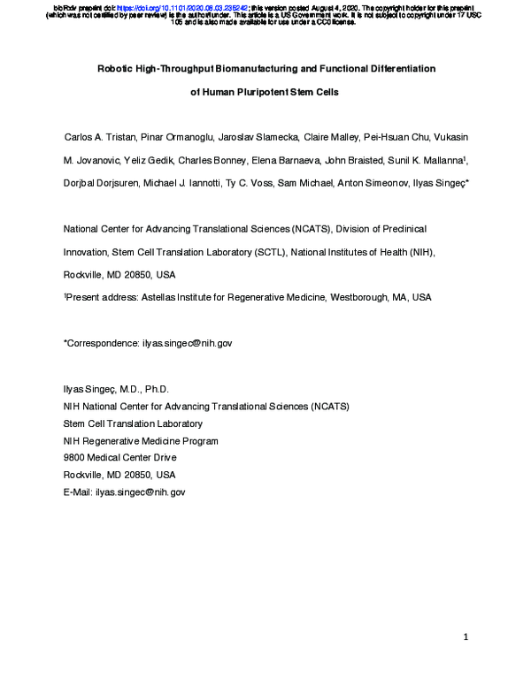 Pdf Robotic High Throughput Biomanufacturing And Functional Differentiation Of Human