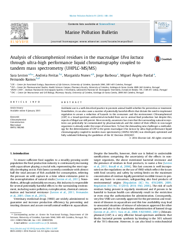 (PDF) Analysis of chloramphenicol residues in the macroalgae Ulva lactuca through ultra-high ...