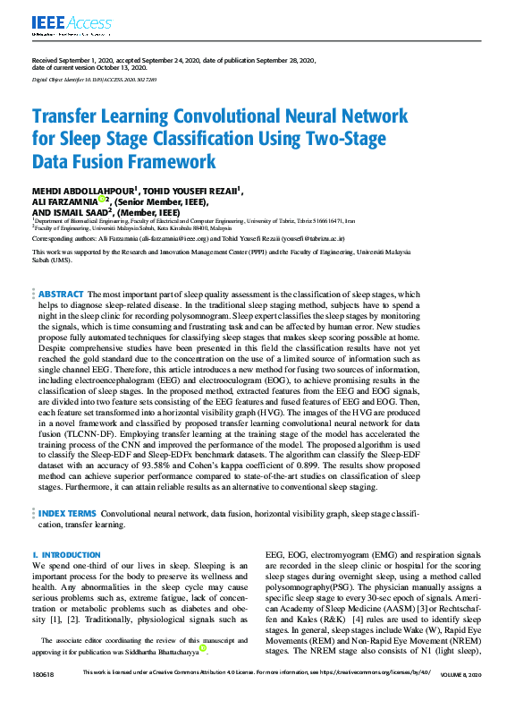 Pdf Transfer Learning Convolutional Neural Network For Sleep Stage Classification Using Two